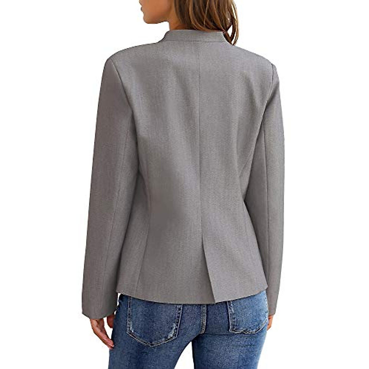 GRAPENT Women's Grey Business Casual Pockets Work Office Button Back Slit Long Sleeves Blazer Lightweight Jacket Suit Size Small US 4-6