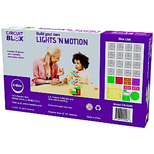 E-Blox Building Blocks STEM Circuit Kit, Build Your Own Lights ‘N Motion, Light & Rotating Capabilities, Infinite Science Creations, Birthday Gift, Boys, Girls, 5+