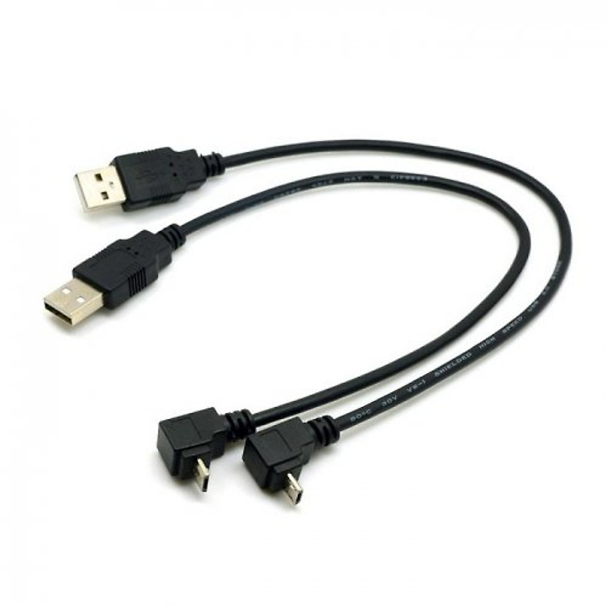 Cablecc 2pcs USB 2.0 Male to Micro USB Up & Down Angled 90 Degree Cable 30cm for Cell Phone Tablet