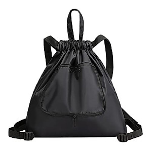 Drawstring Seal Waterproof Folding Sports Fitness Backpack Light Travel Backpack Leather Backpack (Black, One Size)