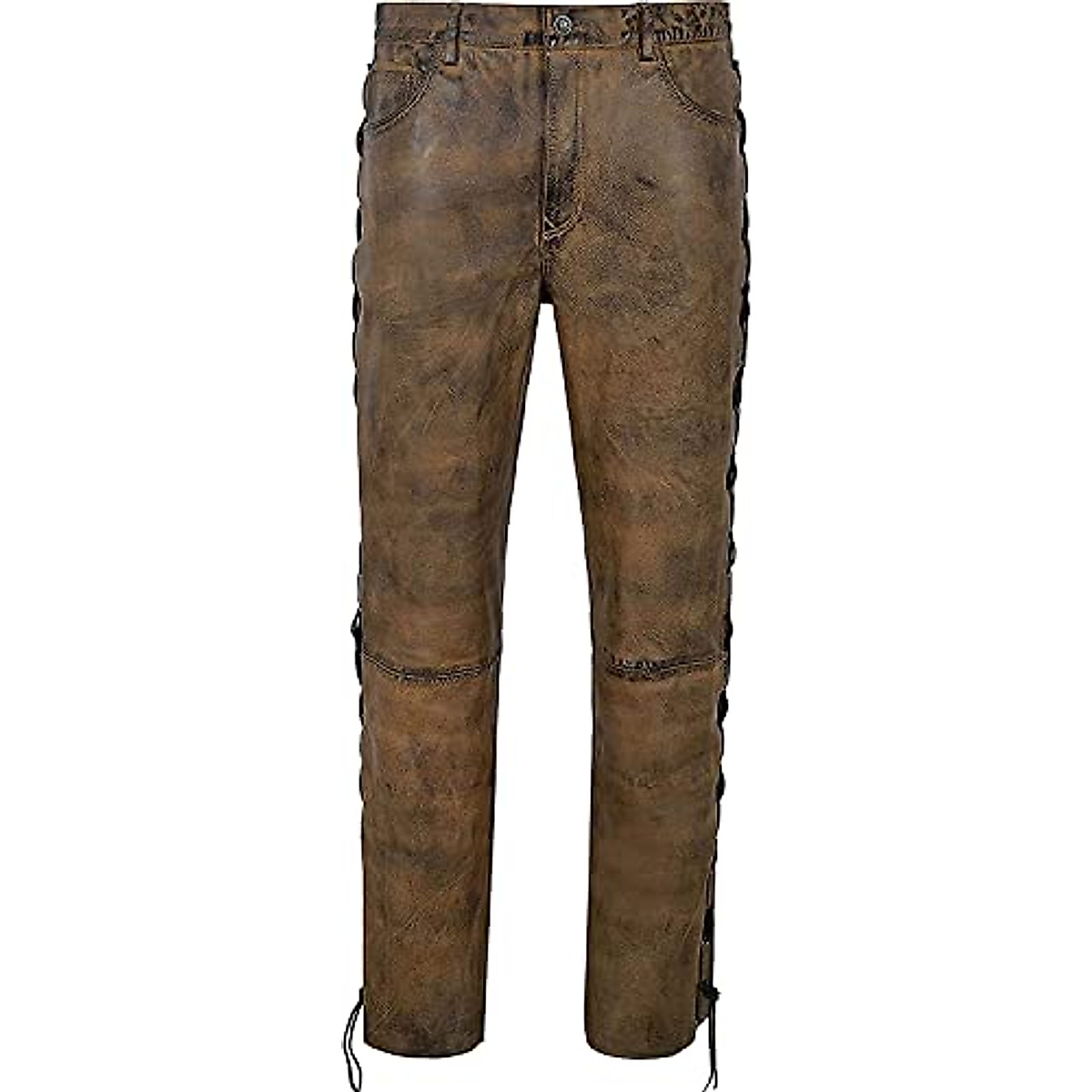Cowboy Western Traditional Native American Leather Pants for Men Casual Classic Breeches Fashion Pant (Dirty Brown, 36'' Waist for 34'' 35'')