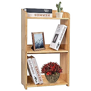 YCICI Bookshelf, 3 Tier Wooden Bookcase, Freestanding Display Storage Shelves Open Bookcase for Bedroom, Living Room and Office (Natural, 3 Tier)