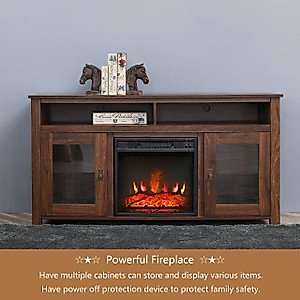 Top Space Electric Fireplace TV Stand Entertainment Center Corner Electric Fireplace Console Fireplace Heater for TVs up to 60",Wooden Electric Fireplace TV Stand,Rustic