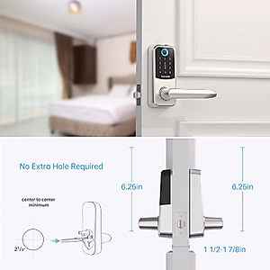 Fingerprint Door Locks with Handle, Hornbill Smart Keyless Entry Locks with Touchscreen Keypad,Bluetooth Front Door Lock, Electronic Digital Deadbolt with Reversible Handle, Free App, Fobs, Code