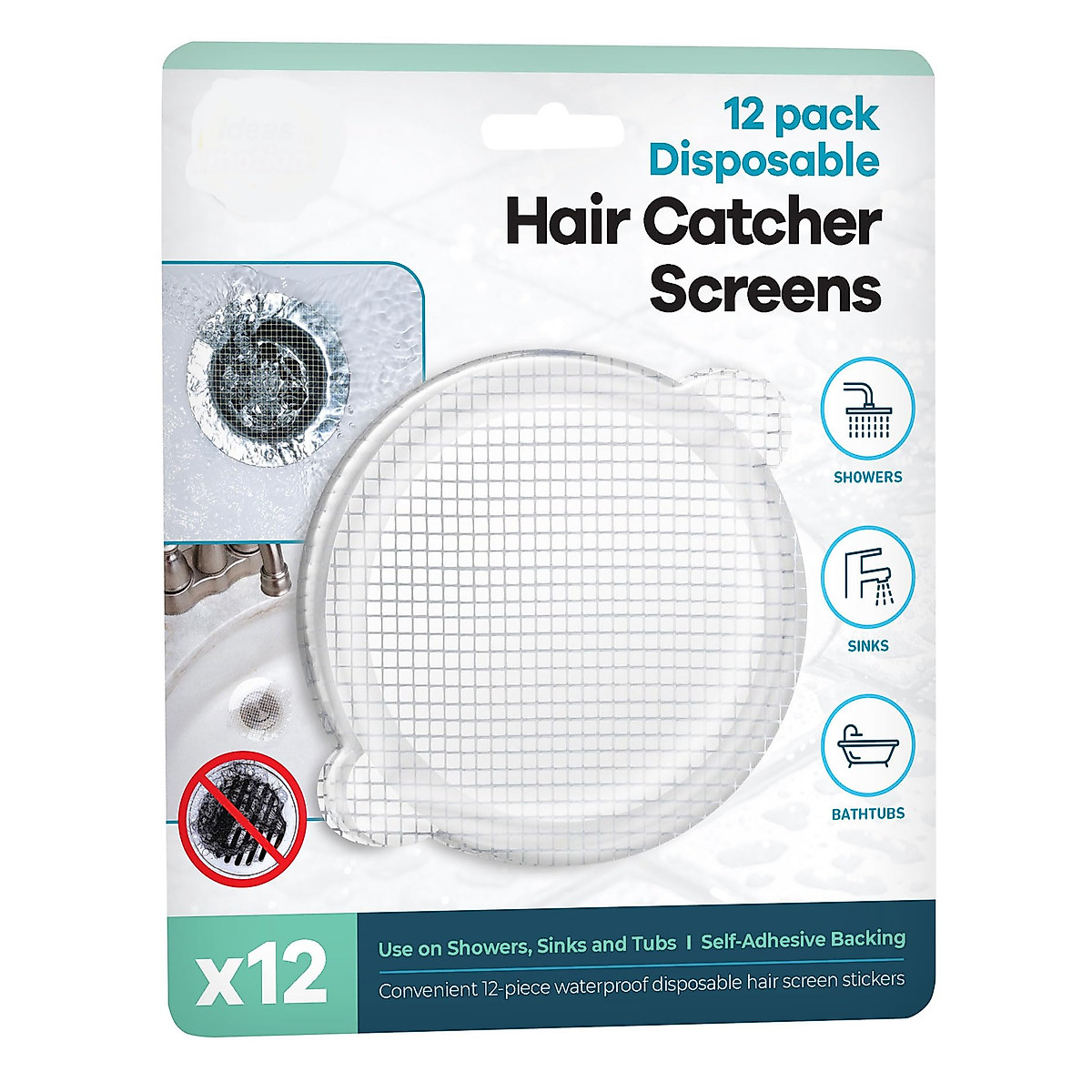 12 Pack Disposable Drain Hair Catcher Screens - Hair Catcher Shower Drain Screens Prevent Clogs in Bathroom Shower Stalls, Bathtub Drains, Kitchen Sinks. Hair Drain Catcher. Hair Traps Ea 3.62"x3.62"