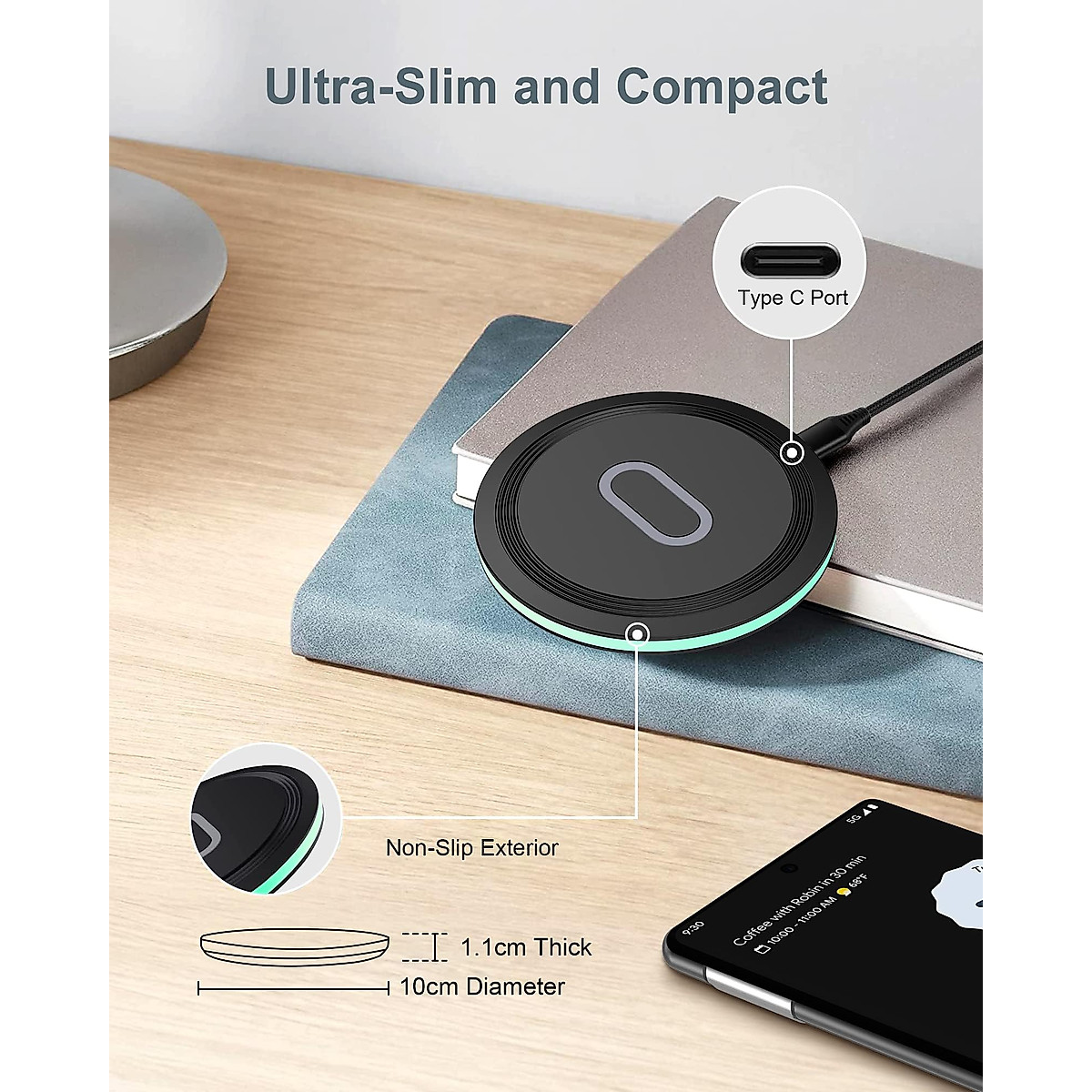 AILKIN Wireless Charger, 15W Samsung Wireless Charging Pad Fast Charging for Galaxy S24 S23 Ultra, Android Wireless Cargador Station for Google Pixel 8/8Pro/7/7a/7Pro/6 iPhone 15 Pro Max 15 Plus 14 13