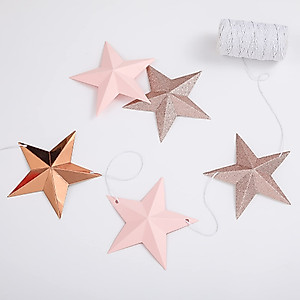 Tenshun 24pcs Reusable Paper Star Wall Decor, Rose Gold, Metallic, Baby Pink for Nursery, Bedroom Decor