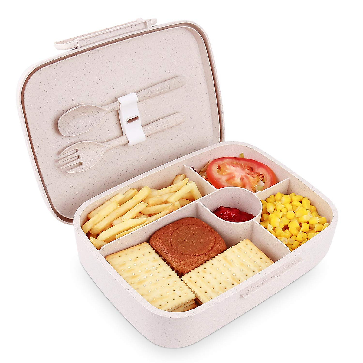 BRIGENIUS Bento Box for Adults, Lunch Box, BPA Free, Made from Degradable Cereal Fiber, Can Use Safety in Microwave, Dishwasher (Has Fork and Spoon)