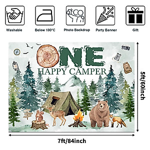 Avezano One Happy Camper Backdrop Boys' 1st Birthday Party Decoration Background Forest Adventure One Happy Camper First Birthday Decorations Photoshoot Banner (7x5ft)