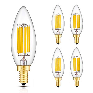 CRLight Dimmable LED Candelabra Bulb 70W Equivalent 700LM, 6 LED Filaments Real 6W LED Chandelier Light Bulbs, 3000K Soft White, E12 Base, B10 Candle Clear Glass Decorative Bulb, Pack of 4