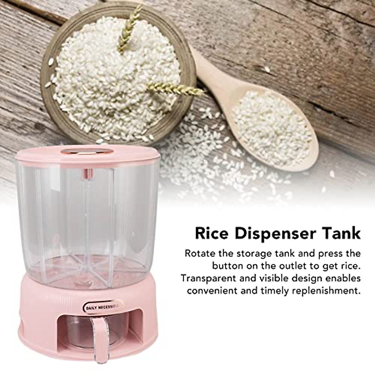 Dry Food Rice Storage Box, Rotating Grain Dispenser Rice Bucket, Large Capacity Food Dispenser Kitchen Food Organizer for Household Kitchen Home(Sakura Pink)