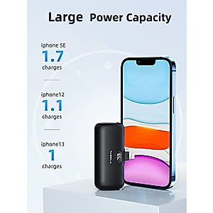 Taegila Small Portable Charger iPhone 5000mAh with Built in Cable, MFi Certified Compact Power Bank with LCD Display & LED Light for All iPhone Series 14/13/12/11/XR/X/SE/8/7/6 Pro Max(Black)