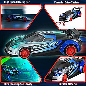unanscre Light Up Remote Control Car for Kids, LED RC Cars with Music, 1/20 Cool Shell Race Drift Car Toys for Toddlers Boys Girls Age 6+