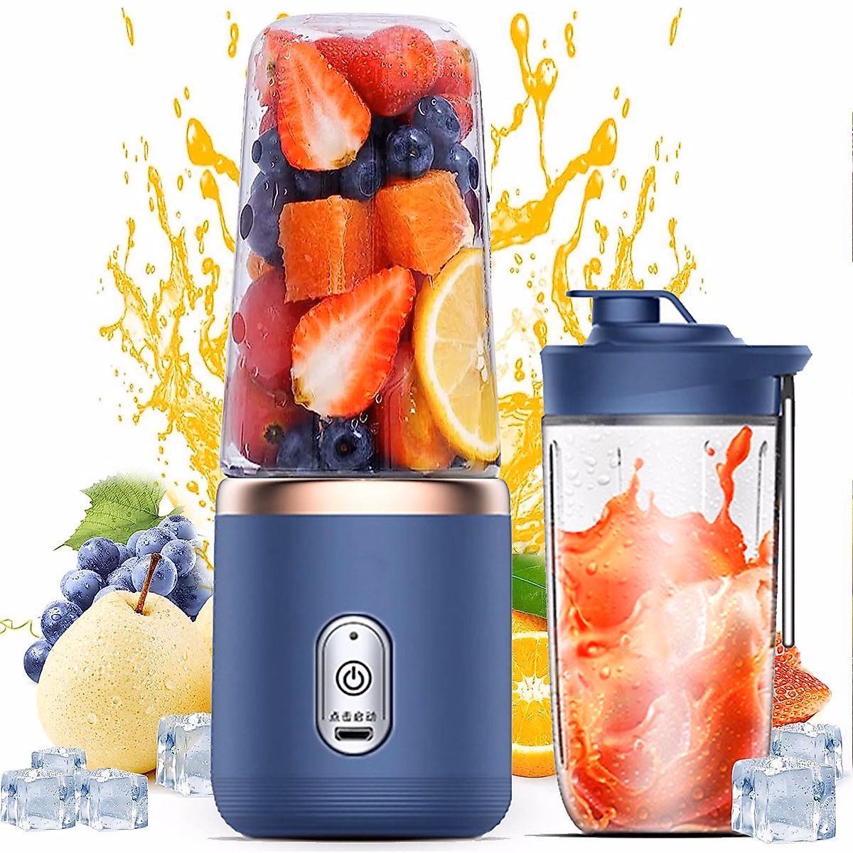 Portable Blender, Personal Blender for Shakes and Smoothies with Travel Lid, 400ML USB Rchargeable Mini Blender Fruit Juicer Cup with 6 Blades, Portable Smoothie Blender for Kitchen,Home,Travel