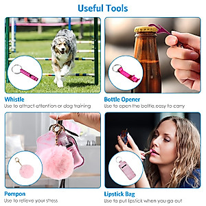 Safety Keychain Set for Women and Kids, 10 Pcs Safety Keychain Accessories, Self Defense Keychain Set for Girls with Safe Sound Personal Alarm, No Touch Door Opener, Whistle and Pom, Pink