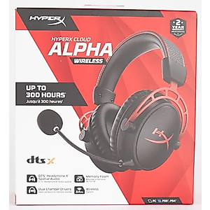 HyperX Cloud Alpha Wireless - Gaming Headset for PC, 300-hour battery life, DTS Headphone:X Spatial Audio, Memory foam, Dual Chamber Drivers, Noise-canceling mic, Durable aluminum frame,Red