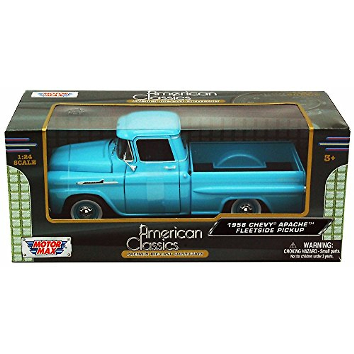 1958 Chevy Apache Fleetside Pickup Truck, Light Blue - Motormax 79311 - 1/24 scale Diecast Model Toy Car, unisex-children