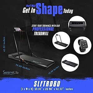 SereneLife Folding Treadmill Exercise Running Machine, Under Desk Storage, Electric Motorized with16 Pre-Set Program, Bluetooth Integration, Home Gym/Office, Walking or Jogging, 265lbs Capacity
