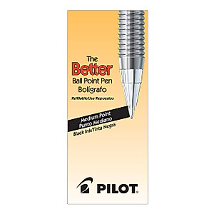 PILOT The Better Ball Point Pen Refillable Ballpoint Stick Pens, Medium Point, Black Ink, 12-Pack (35711)