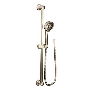 Moen A725BN Drop Ell for Handheld Showerhead, Brushed Nickel with Moen 3668EPBN Handheld Showerhead with 69-Inch-Long Hose Featuring 24-Inch Slide Bar, Brushed Nickel