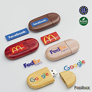 Possibox Custom Wood USB Flash Drive 1GB Printed or Engraved with Your Logo - as Promotional Gift Bulk USB 2.0-50 Pack