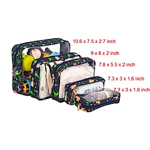 Remobia Hicol TSA Approved 5-Piece Diaper Bag Organizer Pouch Set Clear Waterproof TPU Kids Toiletry Storage Set Travel Packing Clutch Cube Bags for Baby Nursing(Dinosour)
