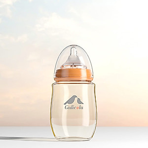 Gulicola PPSU Baby Bottles for Breastfeeding Babies with Storage Cap, Anti-Colic, Fast Flow, 6 Months Plus, 9 oz, 2 Count (Grey White)