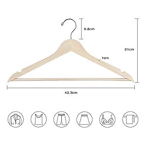 ELONG HOME Solid Wooden Hangers 20 Pack, Wood Coat Hangers with Extra Smooth Finish, Precisely Cut Notches and Chrome Swivel Hook, Wooden Clothes Hangers for Shirt Suit Jacket Dress