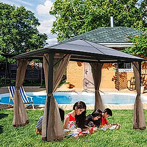 Garden lucky Replacement Gazebo Mosquito Netting 4 Panels for Patio Garden Backyard (10'x12', Brown, Only Netting)