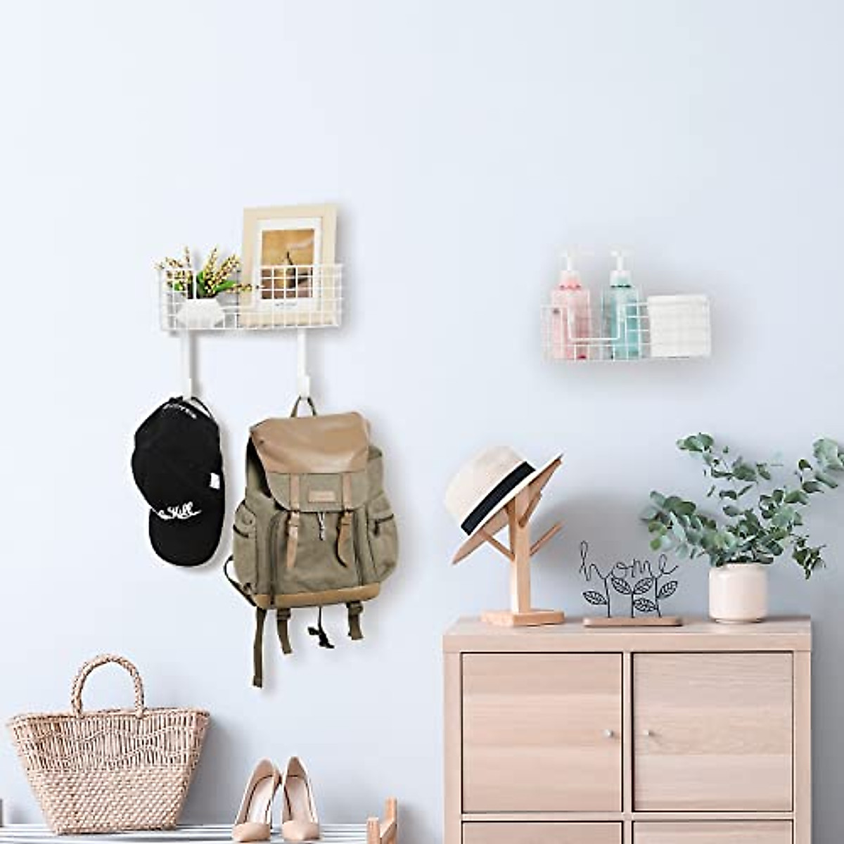 YBING Ironing Board Holder White Set of 2, Metal Iron Holder Wall Mount with Removable Hooks, Laundry Room Organizer with Ironing Board for Bathroom, Bedroom,Office