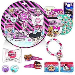 L O L LOL Dolls Accessory Set for Girls 16 Pc Bundle with LOL Dress Up Accessories for Kids and Toddlers, 300 Stickers, and Door Hanger (LOL Dolls Party Favors) Lol Dolls gift set