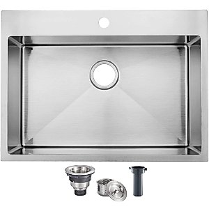 SHACO Commercial 28 inch 16 Gauge Top mount Drop-in Single Bowl Basin Handmade T304 Brushed Nickel Kitchen Sink, Stainless Steel 9 Inch Deep Kitchen Sinks, Fregadero