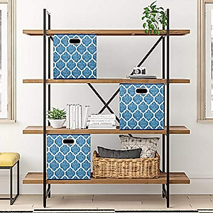 6 Cube Storage Bins Blue Navy 13x13x13 Inch Foldable Grid Lantern Print Fabric Storage Basketes for Home Organizers Storage Drawer,QY-SC02-6