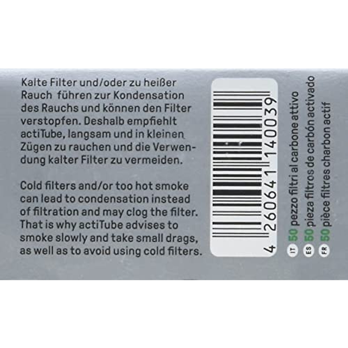 actiTube Aktivkohlefilter 50er Schachtel 4 x Slim Activated Carbon, 4 x 50 = 200 Filters, 1-Pack, Silver, Count