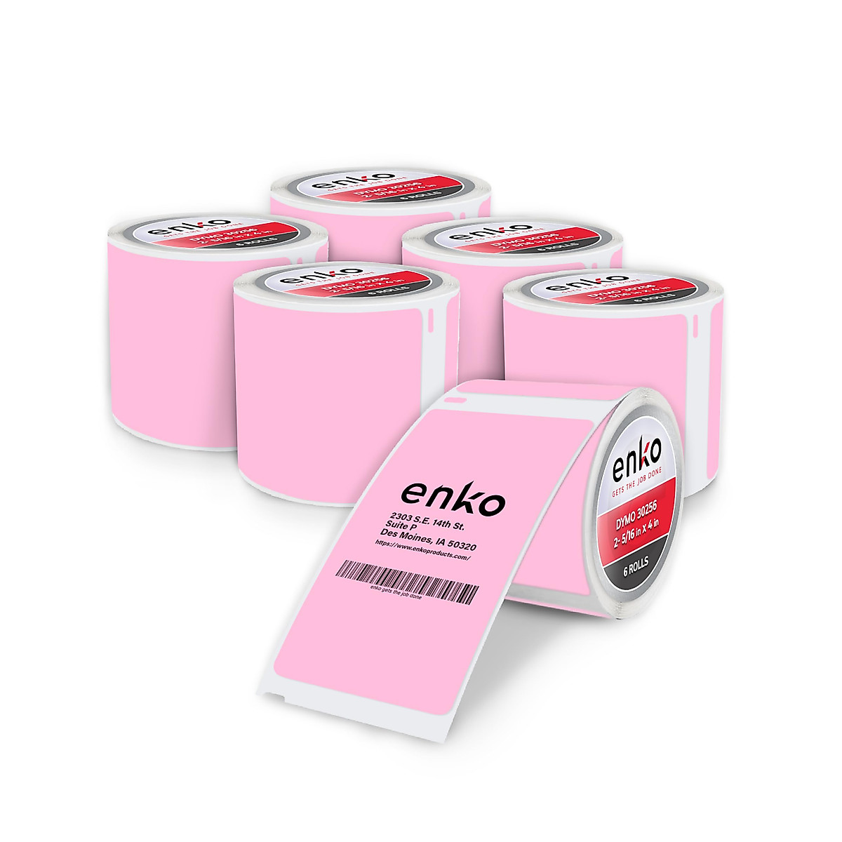 enKo [6 Rolls, 1800 Direct Thermal Labels] Pink Compatible for Colored Dymo Labels 30256 - Stickers Label (2-5/16 x 4") Use with Dymo, Rollo Thermal Printer as Shipping & Mailing Labels