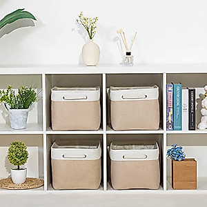 Araierd Storage Baskets for Organizing, Fabric Closet Baskets,Foldable Decorative Baskets for Organizing(15" x 11" x 9.5" -Pack of 4)(White & Khaki)