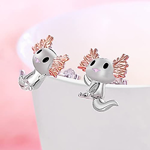 925 Sterling Silver Axolotl Earrings for Women - Axolotl Stud Earrings Animal Hypoallergenic Studs Mexican Salamander Earring, Cute Jewelry Birthday Presents for Daughter