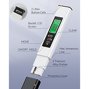 Pawfly 4 in 1 TDS Meter Digital Water Tester, TDS EC and Temperature (℃/℉) Meter, Fast Accurate Digital Water Tester, 0-9999 ppm Water Quality Tester for Drinking Water Tap Water Well Aquarium & Pool