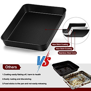 TeamFar Lasagna Pan with Lid, (2 Pans + 2 Lids), 12.5’’ Coated Lasagna Dish Rectangular Cake Brownie Baking Pan with Stainless Steel Core & Non Stick Coating, Healthy & Oven Safe, Easy Clean