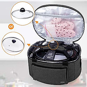 Luxja Insulated Slow Cooker Bag (with a Bottom Pad and Lid Fasten Straps), Slow Cooker Carrier Fits for Most 6-8 Quart Oval Slow Cooker, Black