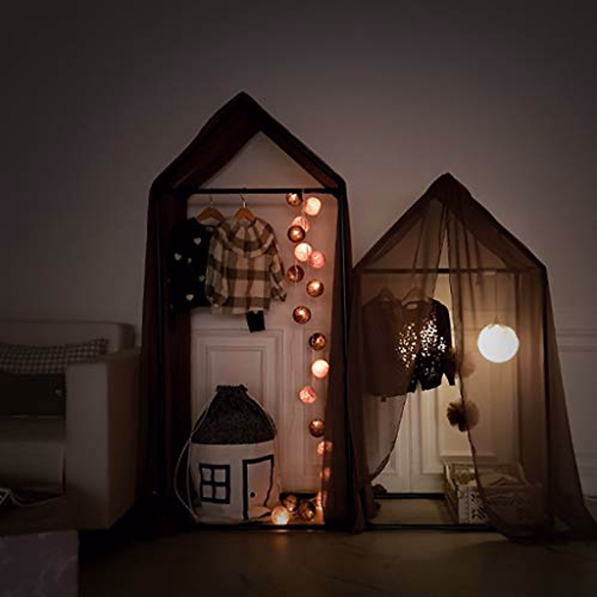 PETITE MAISON Kids Closet - Dress up Clothing Garmet Rack, Hanging Costume Organizer with Cute House Frame, Handmade Premium Quality, 25" x 17" x 59", Aluminium Super-Light, Large Black