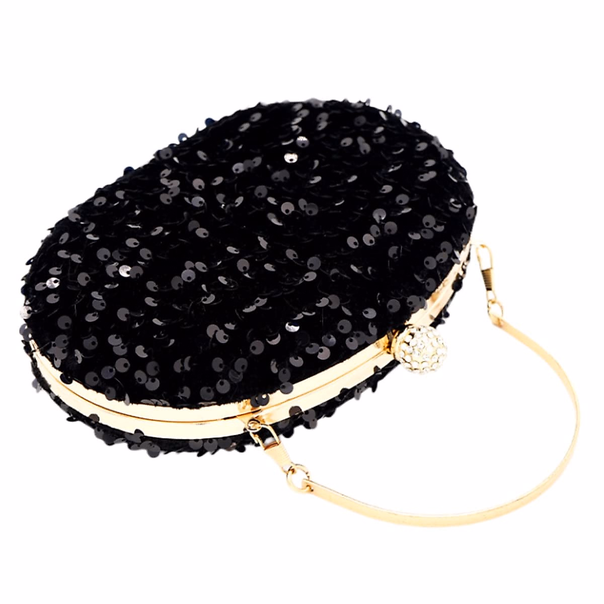 IAMUHI Sequins Evening Handbags and Purses for Women,Ladies Small Oval Top Handle Clutch Crossbody Bag with Chain,Black