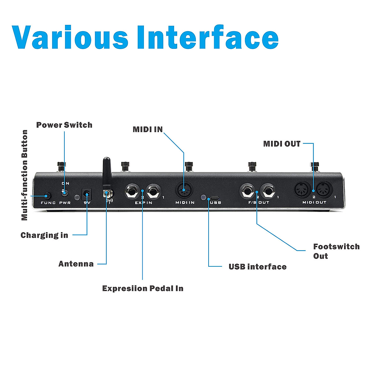 XSONIC Airstep Smart Multi Controller with MIDI, HID, 5 Footswitch, 2 Expression Pedal In, 300H Playtime, Support HX Stomp, Quad Cortex, DAW, Plugin, Youtube Video, Page, Atem, Hands Free Controller