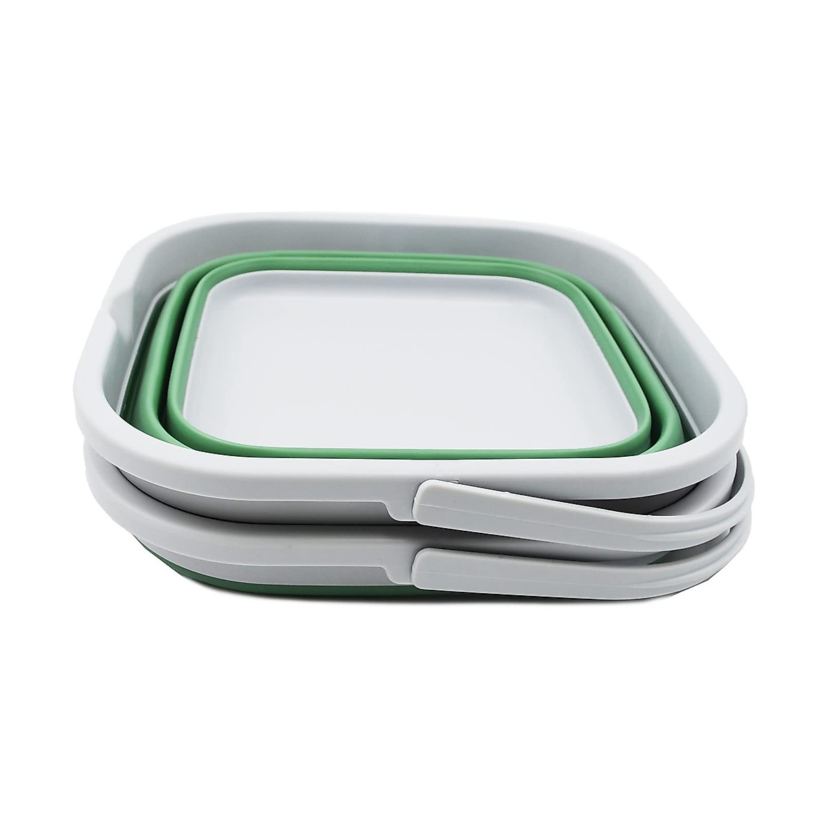 SAMMART 5.5L (1.4 Gallon) Collapsible Square Handy Bucket/Foldable SquareWater Pail/Portable Tub with Handle. (Grey/Dark Sea Green)