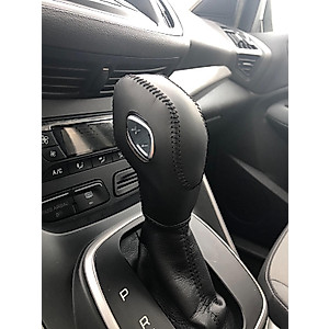Black Leather Gear Shift Knob Cover for Ford Focus 2012 2013 2014 2015 2016/ Ford Fiesta 2014 2015 2016 / Ford Fusion S / Fusion SE 2013 2014 2015 2016 / Fusion Gear Shift Cover / Accessories for Ford