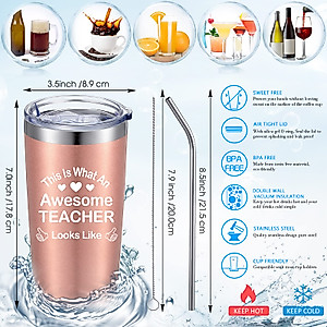 Sabary 8 Pieces Novelty Teacher's Day Appreciation Gifts Set for Women, 20 oz Travel Tumbler with Straws Brushes and Lids, Teacher Makeup Bag Cosmetic Bag, Teacher Keychain, Teacher Leather Journal