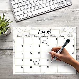 Dry Erase Monthly Calendar Planner Sticker Decal | Removable & Reusable | Magnetic Fine-Tip Marker Included (9 x 12 inches, Marble)