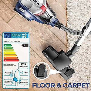 PINETAN Bagless Cyclone Canister Vacuum Cleaner, with Cyclone Filtration, Lightweight Design & Powerful Suction, Multi-Surface Cleaning Nozzle and Automatic Cord Rewind - Ocean Blue, UC612