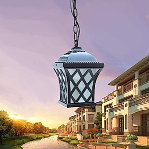 Mrdsre IP65 Waterproof Outdoor Metal Chandelier Traditional American Country Pendant Light Vintage Industrial Garden Aluminum Mesh Glass Lantern Ceiling Lamp Home Porch Balcony Patio Hanging Light E27