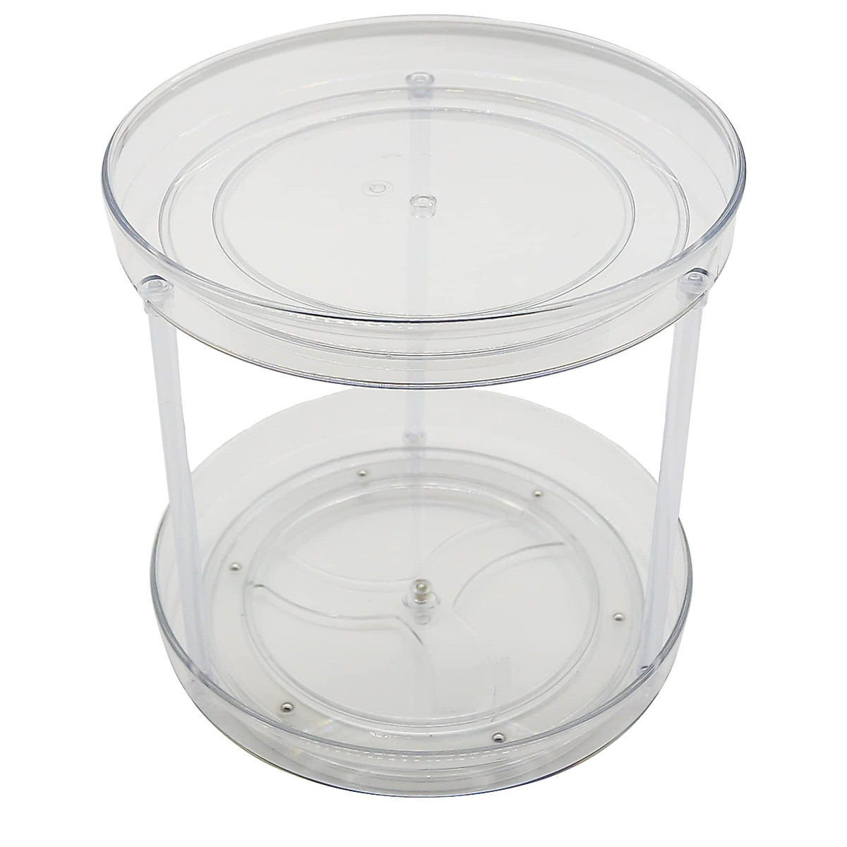 2 Tier Lazy Susan Organizer, Raised Edge Swivel Organizer for Spices, Condiments, Round Clear Turntable Organizer for Cabinets, Countertops, Bathroom, Refrigerator, Dining Room Organizer,9.5 Inches